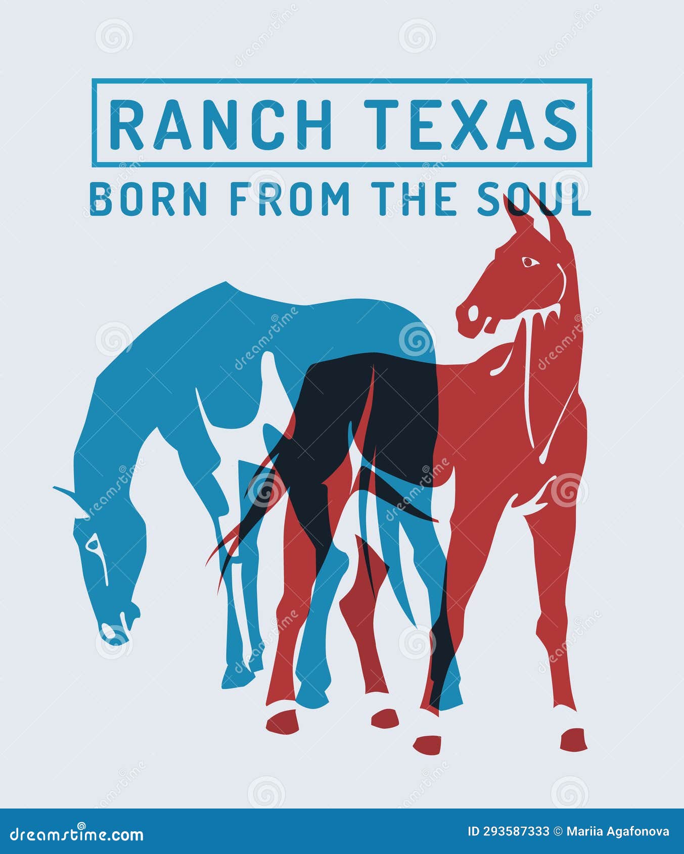 Red and Blue Horses. Risograph Effect. Ranch, Breeding and Farm Emblem ...