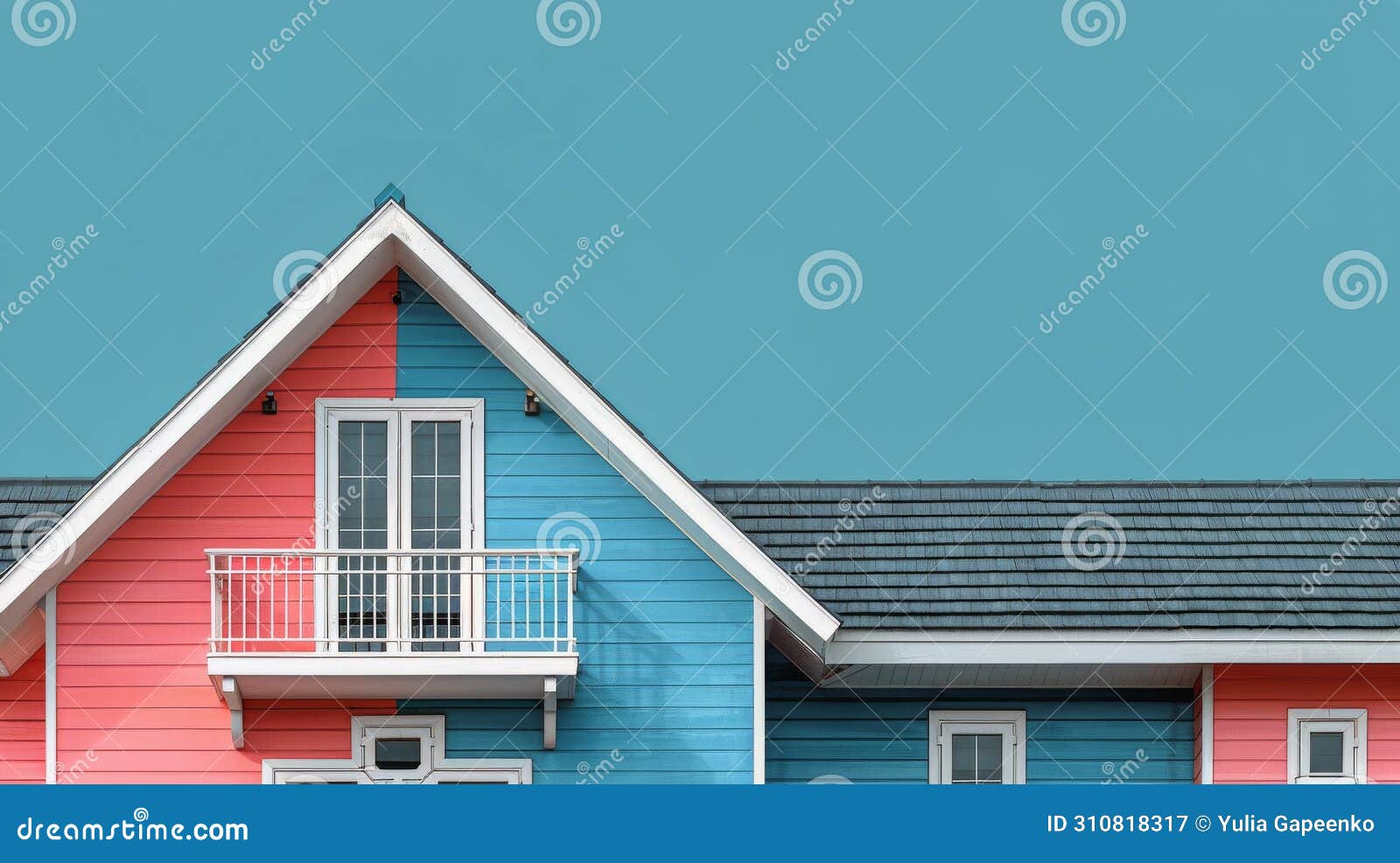 Red and Blue House with Balcony Stock Image - Image of traditional ...