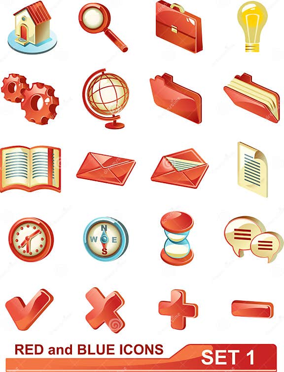 Red and blue icons set 1 stock vector. Illustration of design - 12717564