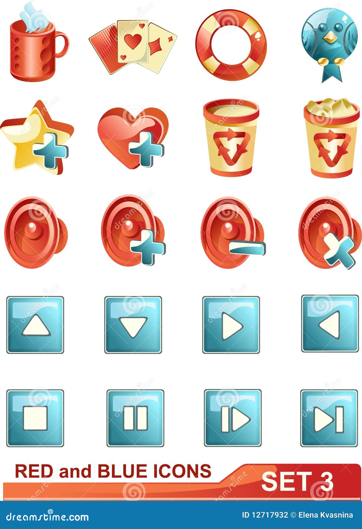 Red and blue icons set 3 stock vector. Illustration of element - 12717932