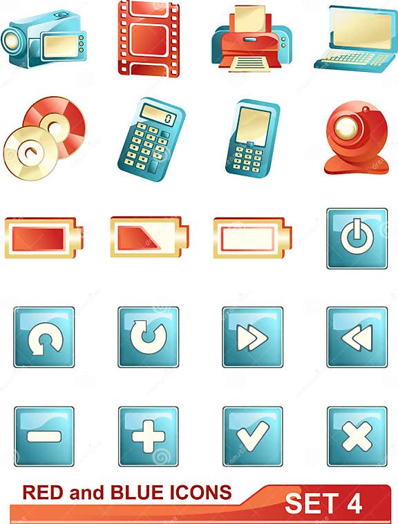 Red and blue icons set 4 stock vector. Illustration of film - 12718223