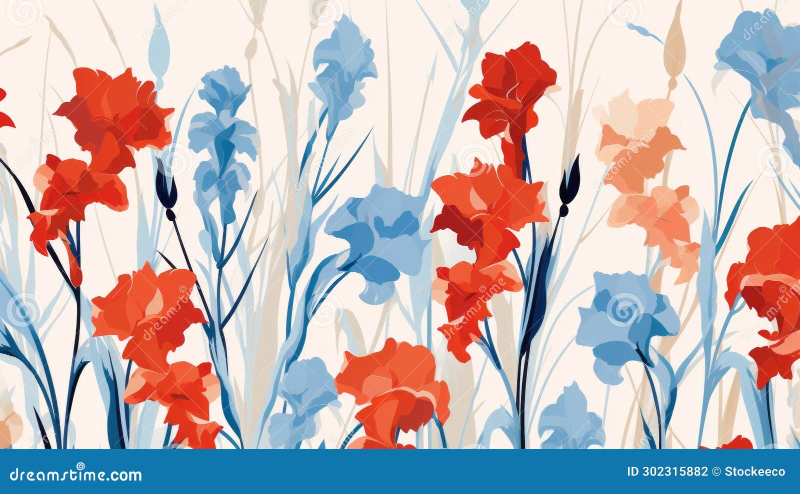 Red and Blue Iris Flower Pattern in Brushstroke Style Wallpaper Stock ...