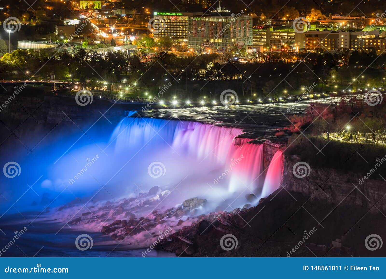 Red, Blue Lights Illuminates the Waterfalls Editorial Photo - Image of ...