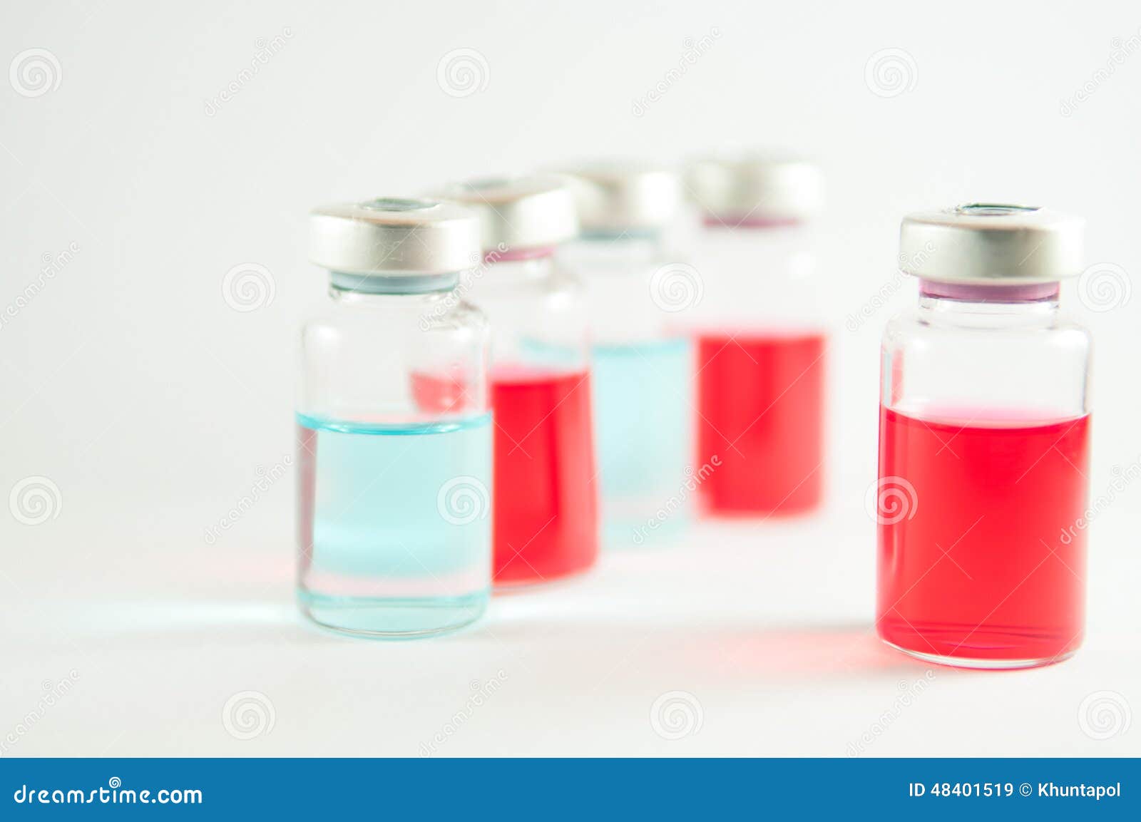 Red and Blue Liquid in Injection Vials Stock Image - Image of ...