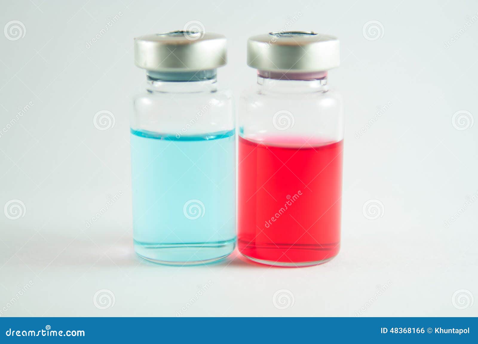Red and Blue Liquid in Injection Vials Stock Photo - Image of tool ...