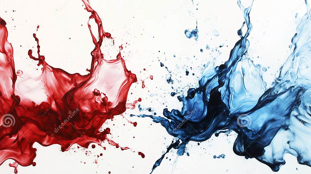 Red and Blue Liquids Exploding on White Background Stock Illustration ...