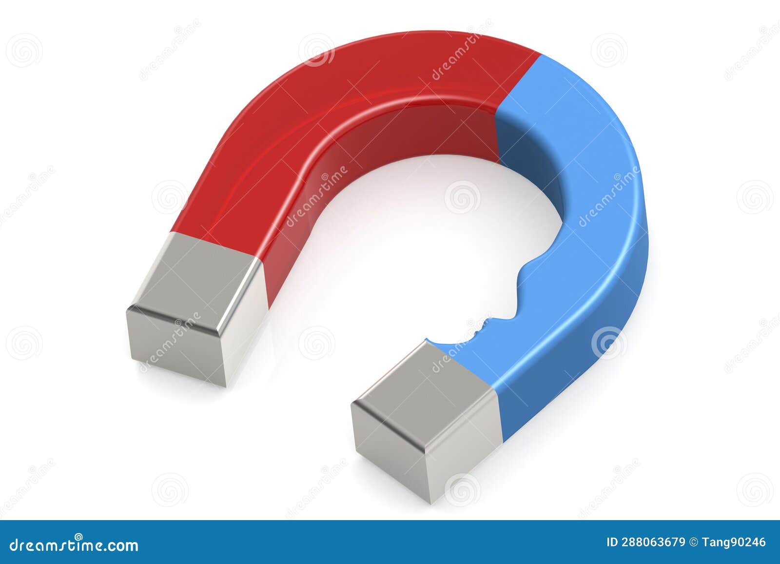 Red and Blue Magnet with Human Head for Attraction Psychology Concept ...