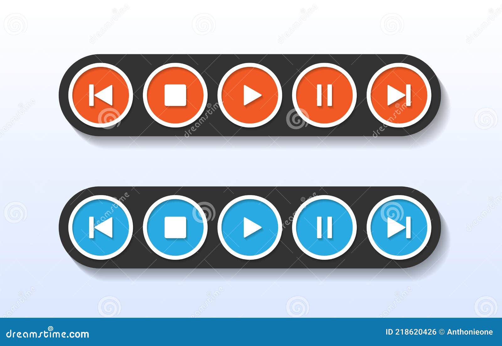 Red and Blue Media Player Control Button in Circle Shape Stock Vector ...