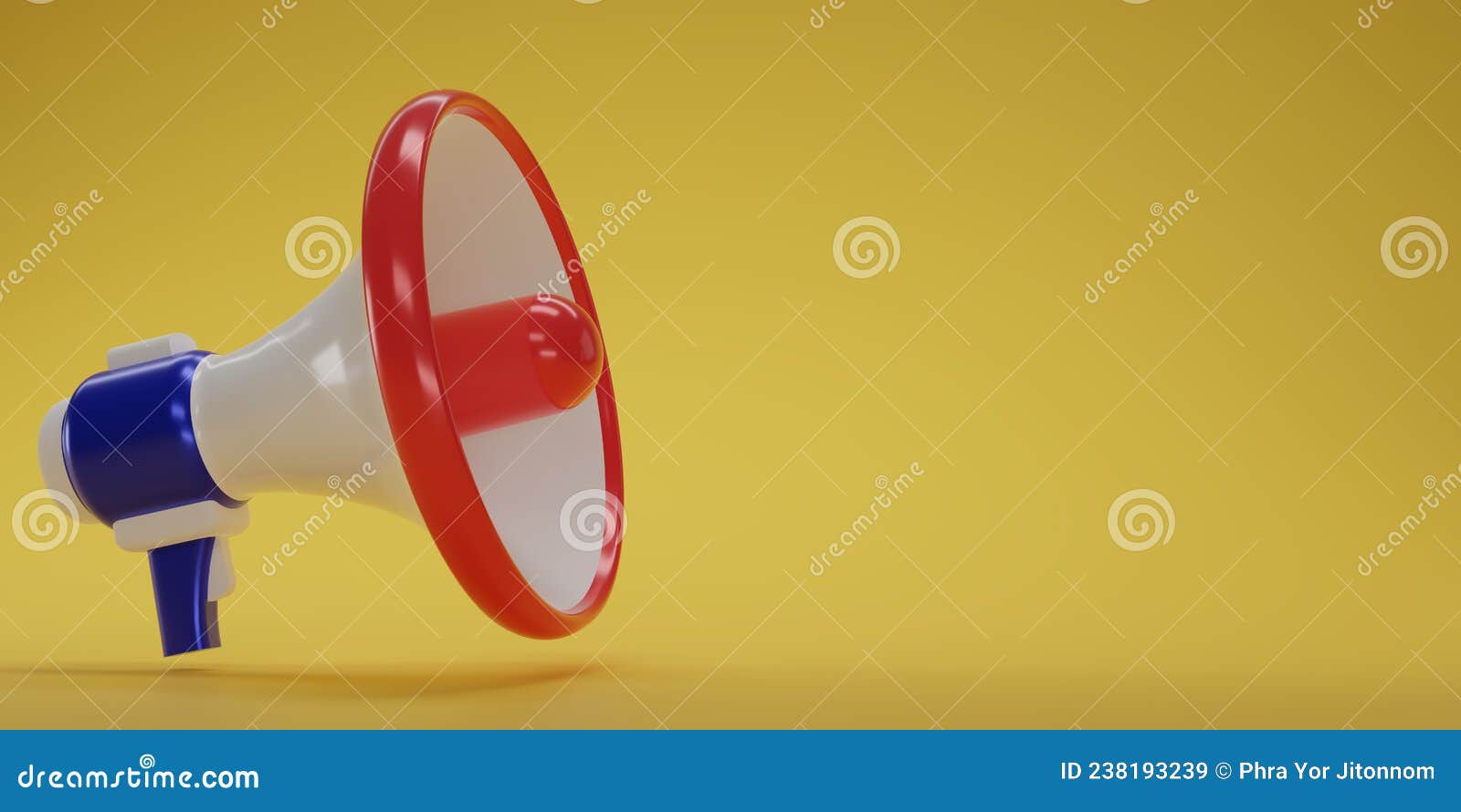 Red and Blue Megaphone Isolate on Yellow Background with Copy Space for ...