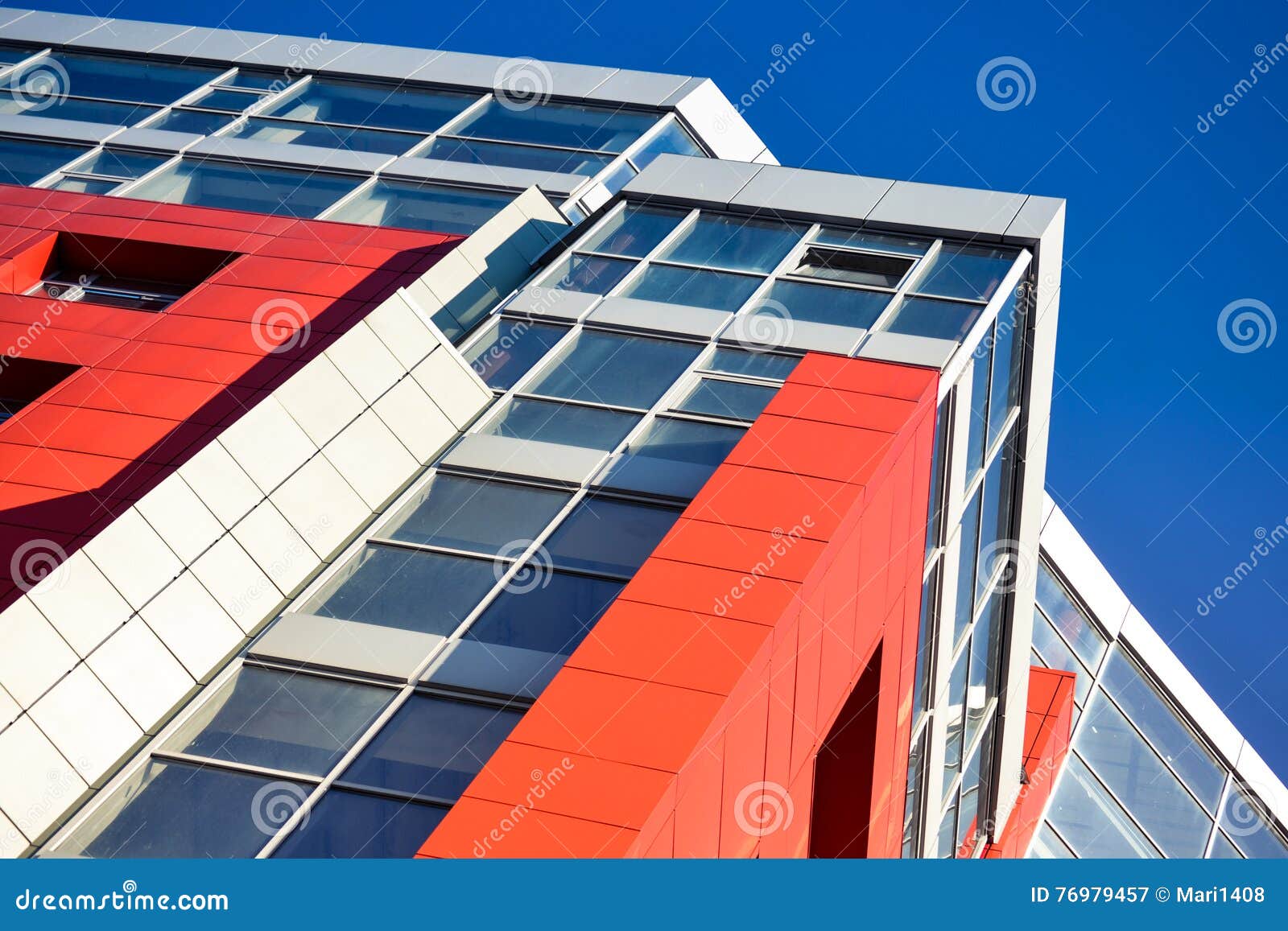 Red Blue Modern Building Facade Stock Image - Image of bottom, modern ...