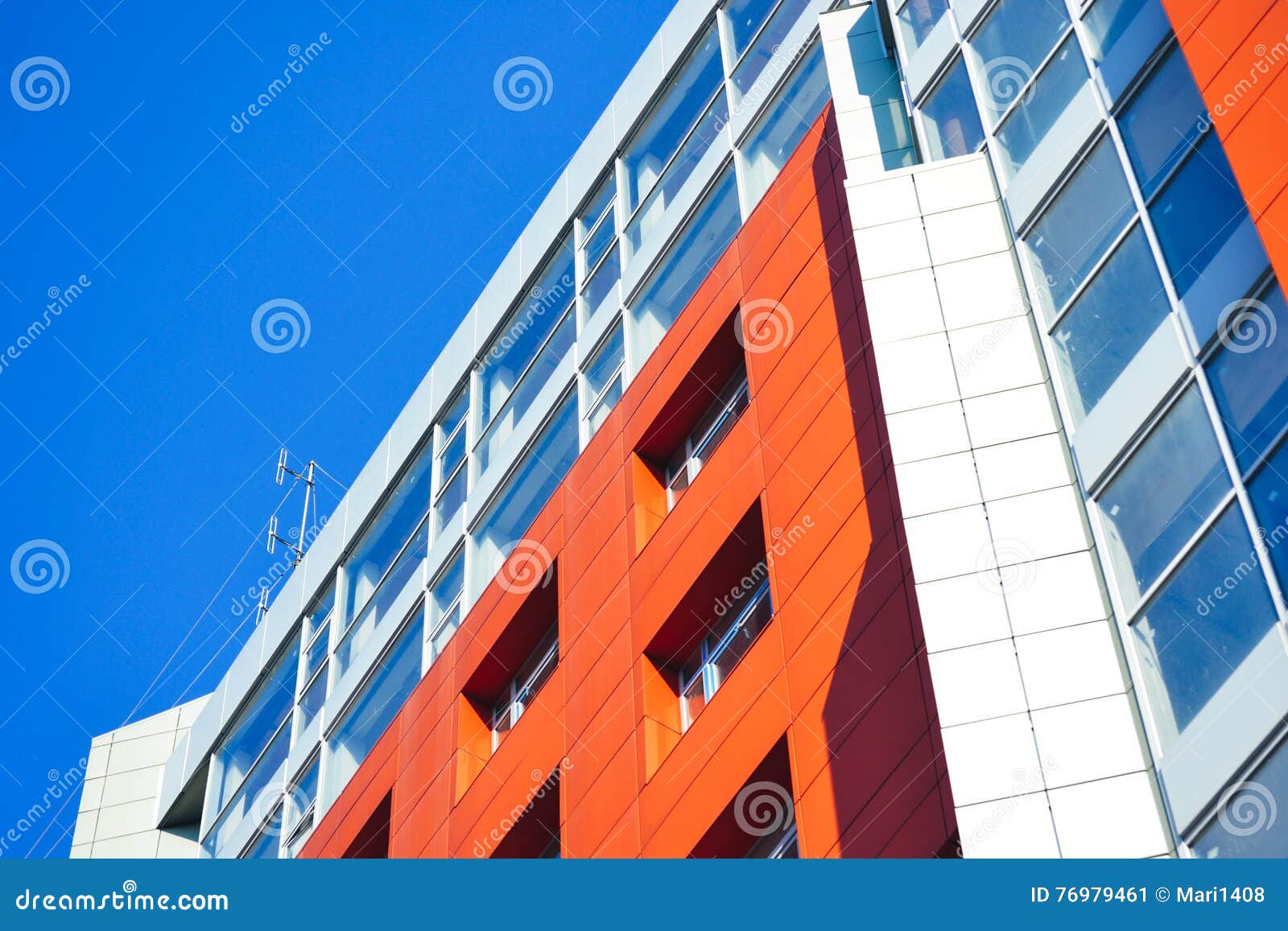 Red Blue Modern Building Facade Stock Image - Image of corner, floor ...