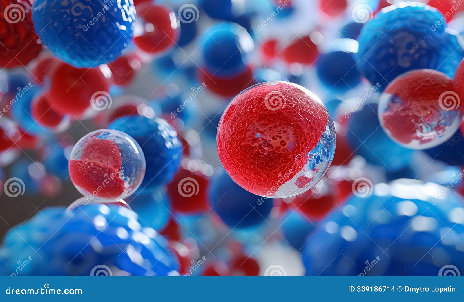 Red and Blue Molecules Float in Scientific Visualization, Particles ...