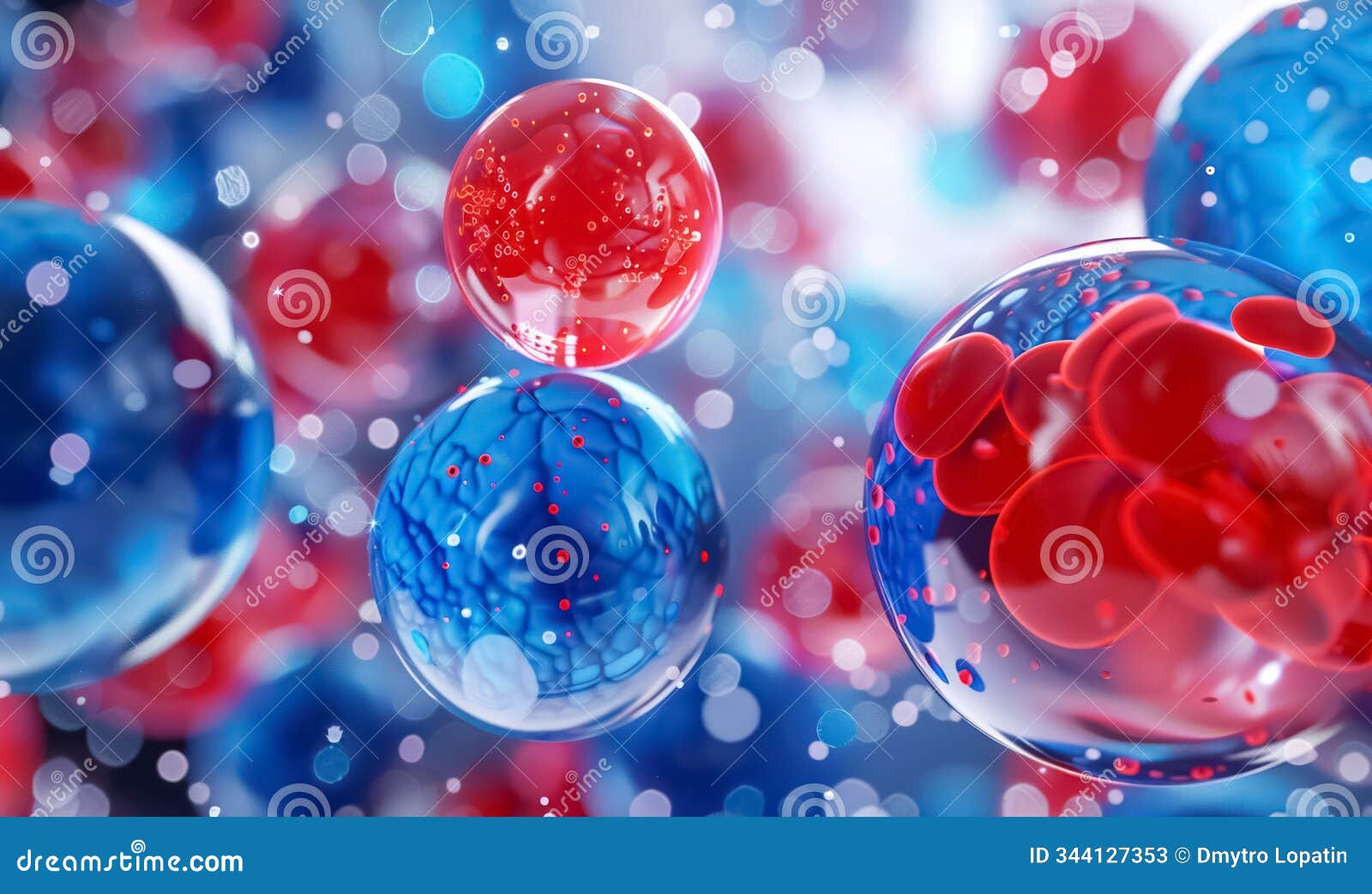 Red and Blue Molecules Float in Scientific Visualization, Particles ...