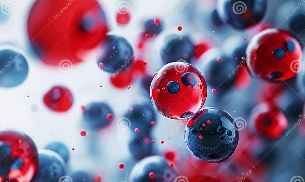 Red and Blue Molecules Float in Scientific Visualization, Particles ...