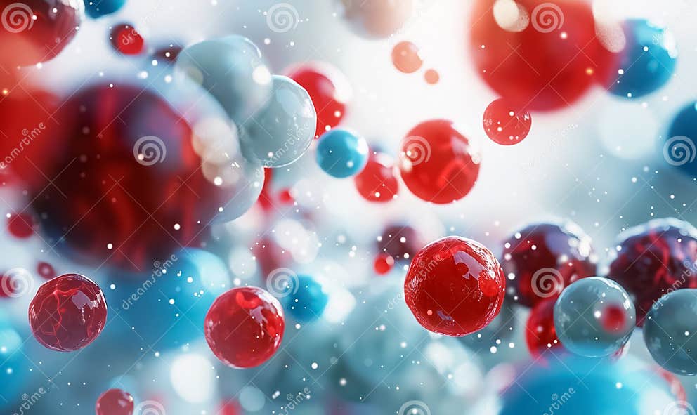 Red and Blue Molecules Float in Scientific Visualization, Particles ...