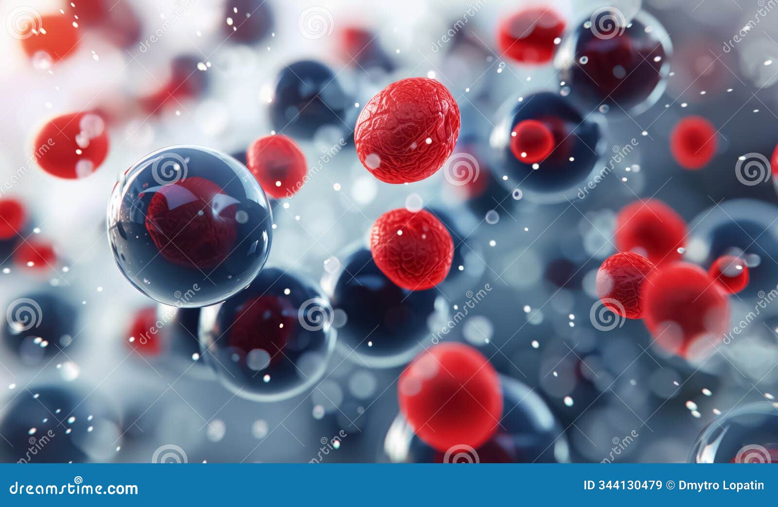 Red and Blue Molecules Float in Scientific Visualization, Particles ...