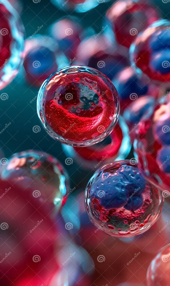 Red and Blue Molecules Float in Scientific Visualization, Particles ...