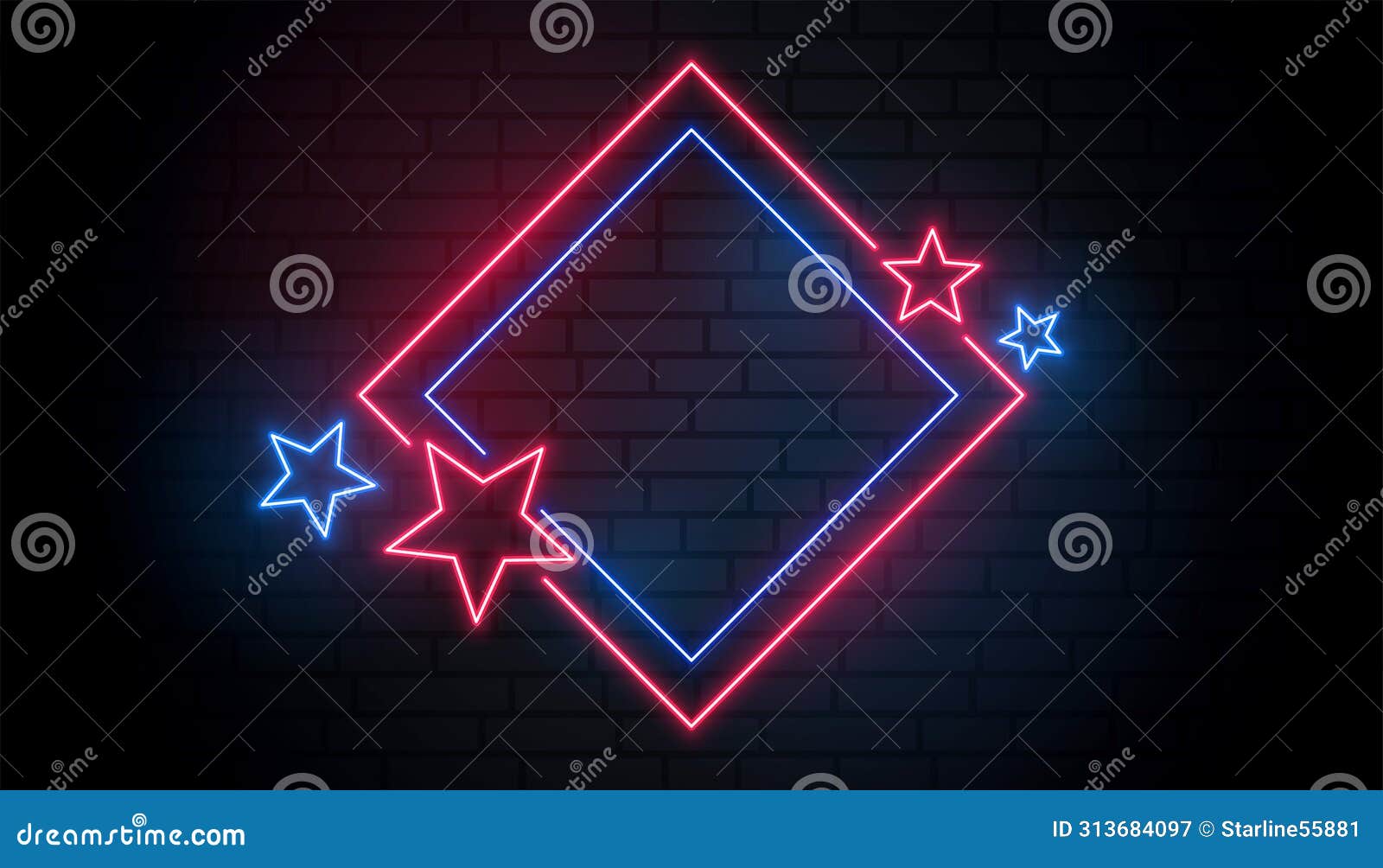 Red and Blue Neon Frame with Stars Stock Vector - Illustration of retro ...