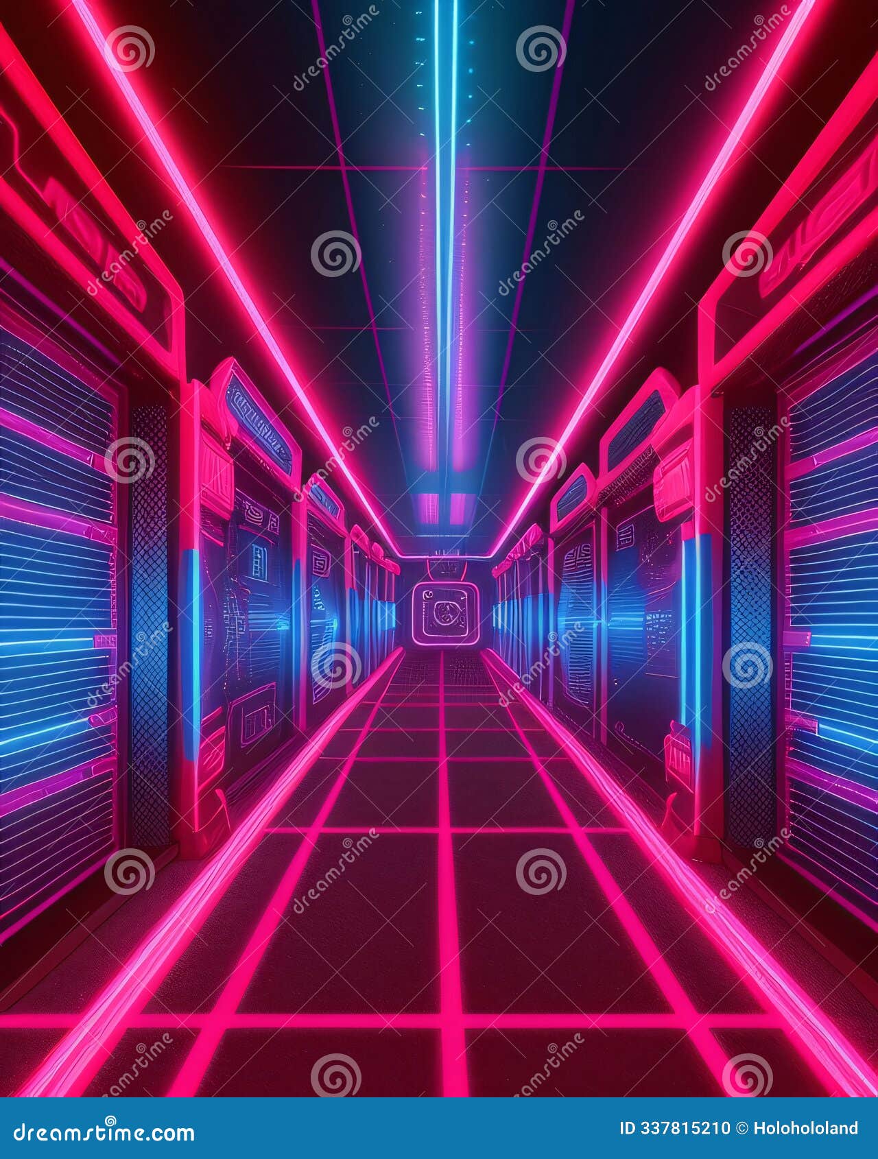 Red And Blue Neon Laser Light Grid Room On Futuristic Technology ...