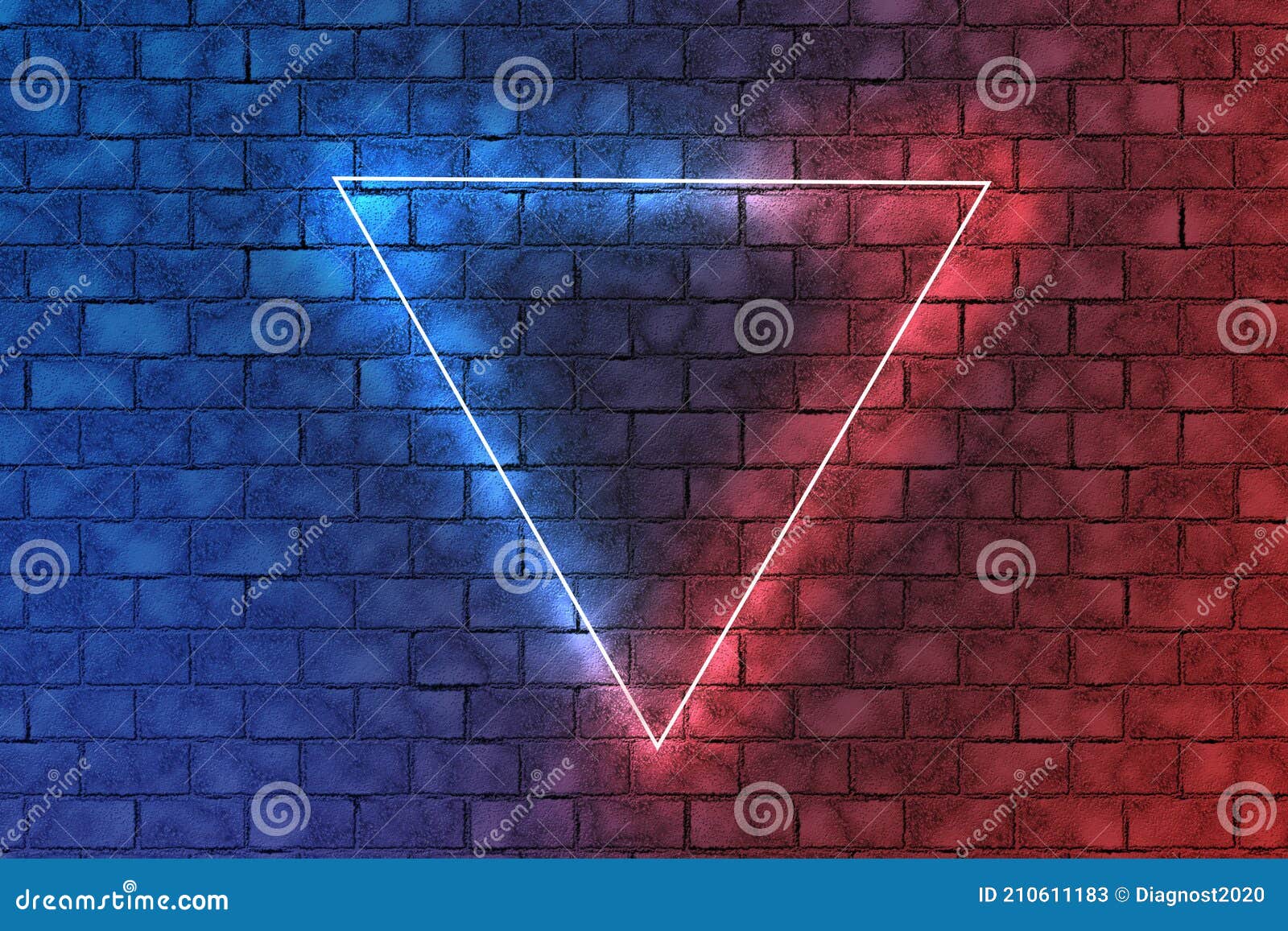 Red and Blue Neon Light Frame Triangle in the Center on Brick Wall ...