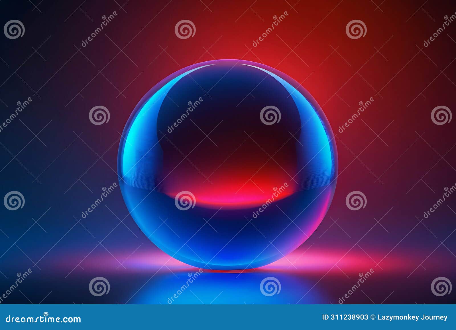 Red Blue Neon Light with a Reflection on Sphere, Gradient Illustration ...