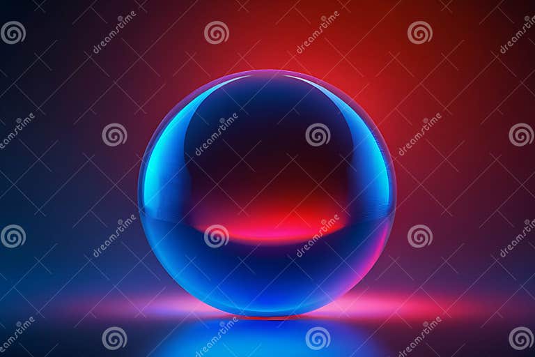 Red Blue Neon Light with a Reflection on Sphere, Gradient Illustration ...