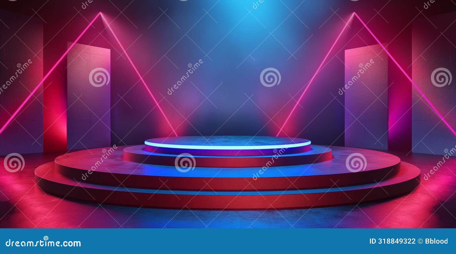 Red and Blue Neon Triangle Stage Design Stock Photo - Image of glow ...