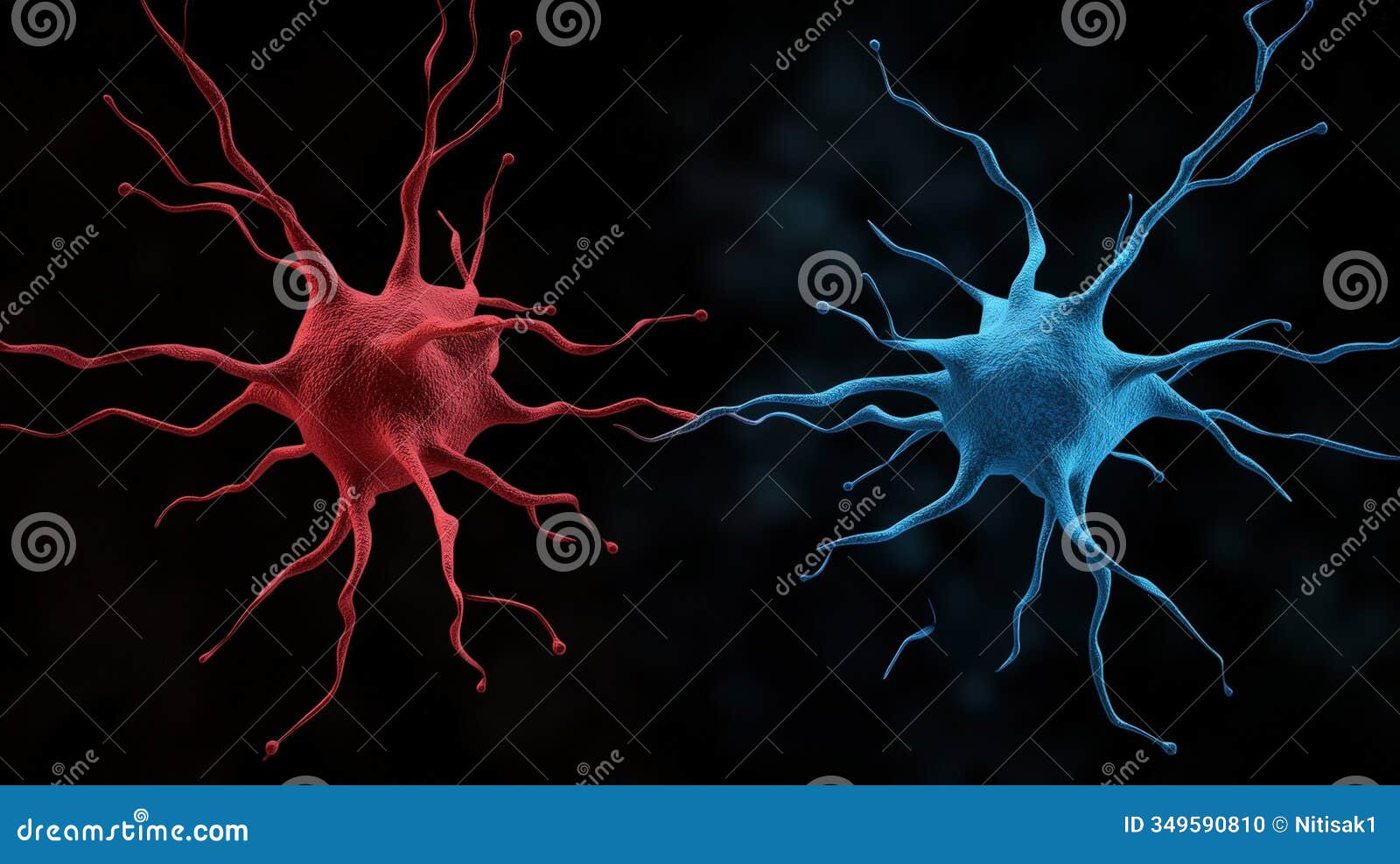 Red and Blue Neurons on a Dark Background Symbolizing Brain Activity ...