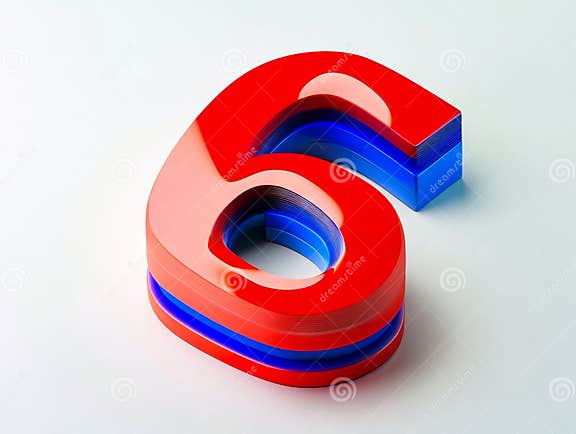 A Red and Blue Number Six on a White Surface Stock Illustration ...