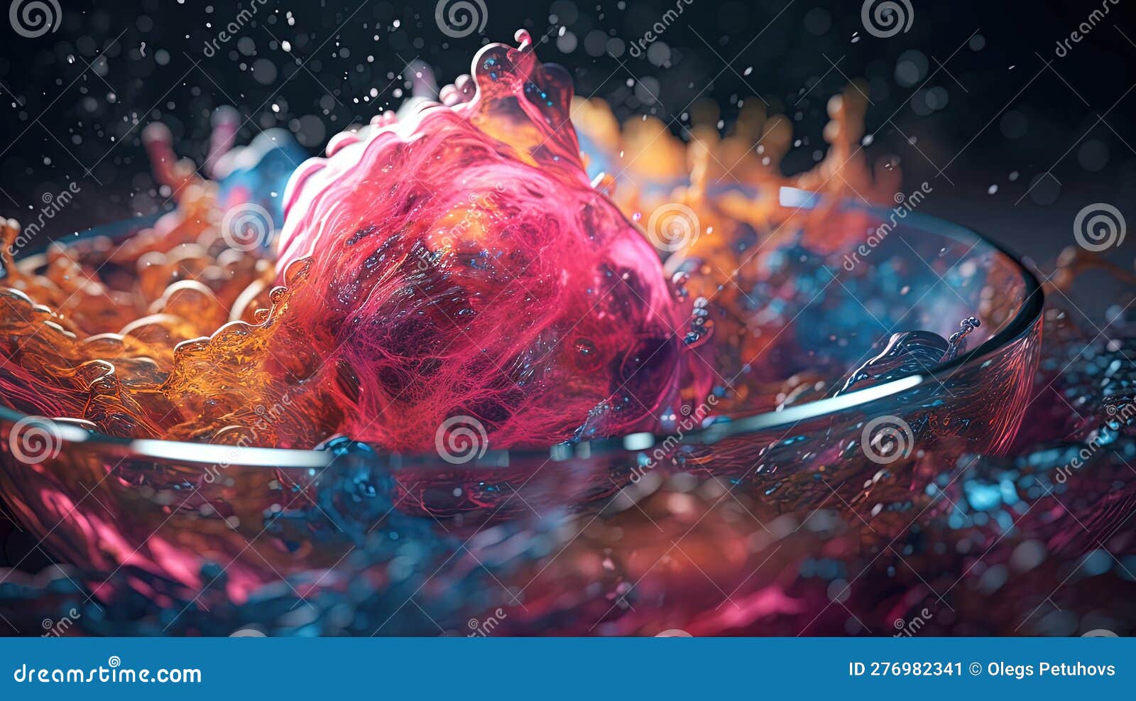 A Red and Blue Object in a Glass Bowl of Water Stock Illustration ...