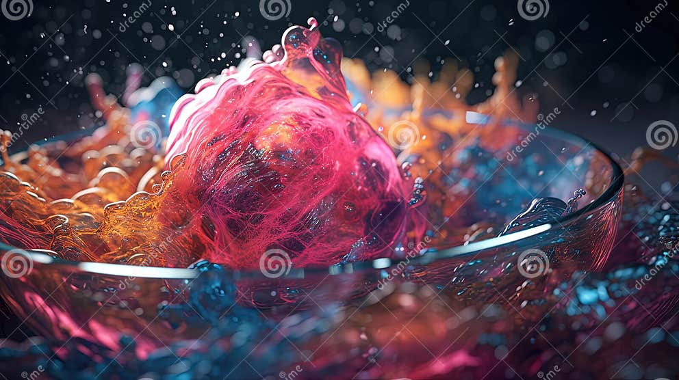 A Red and Blue Object in a Glass Bowl of Water Stock Illustration ...