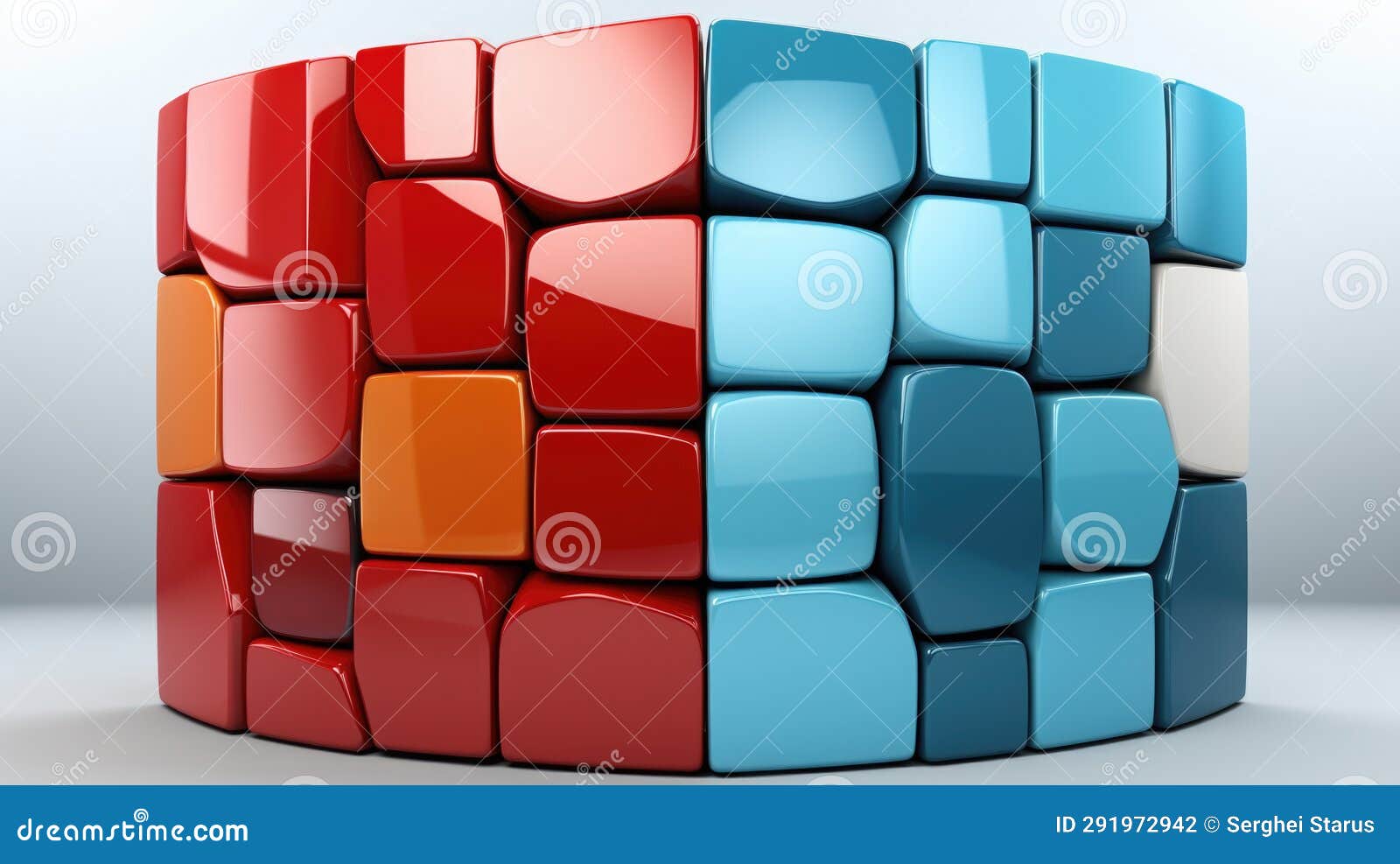 A Red, Blue, and Orange Cube in a White Room. AI. Stock Illustration ...