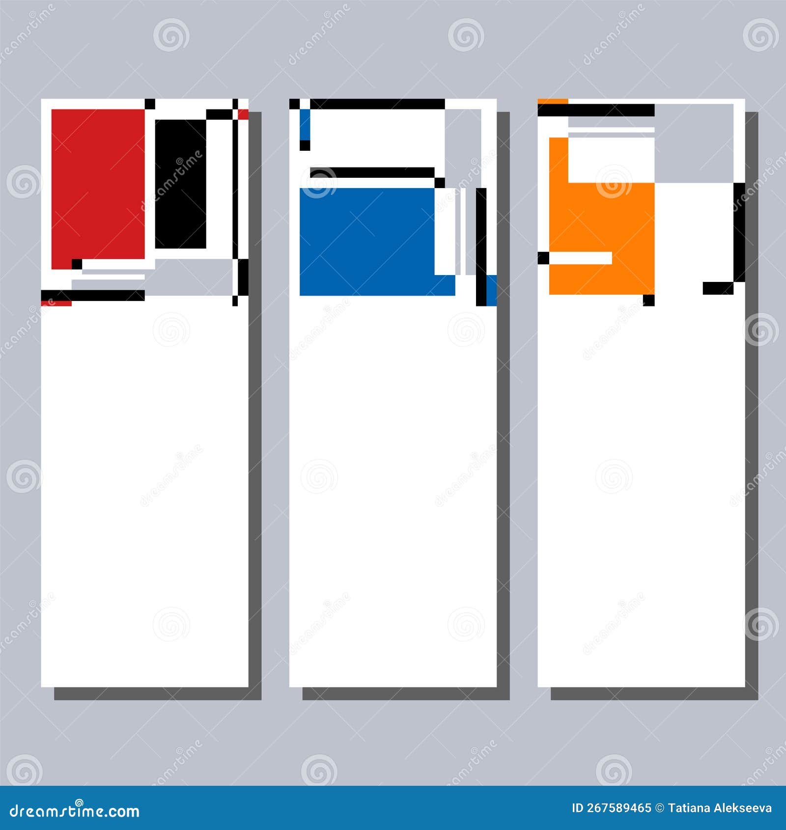Red, Blue and Orange Rectangles and Black Geometric Elements. Set of ...