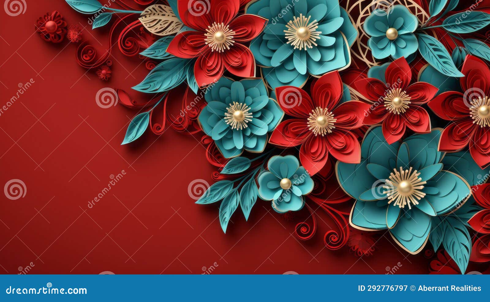 Red and Blue Paper Flowers on a Red Background Stock Illustration ...
