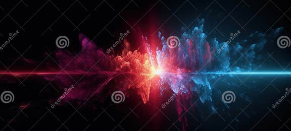 Red and Blue Particles Colliding and Exploding, Science Concept ...