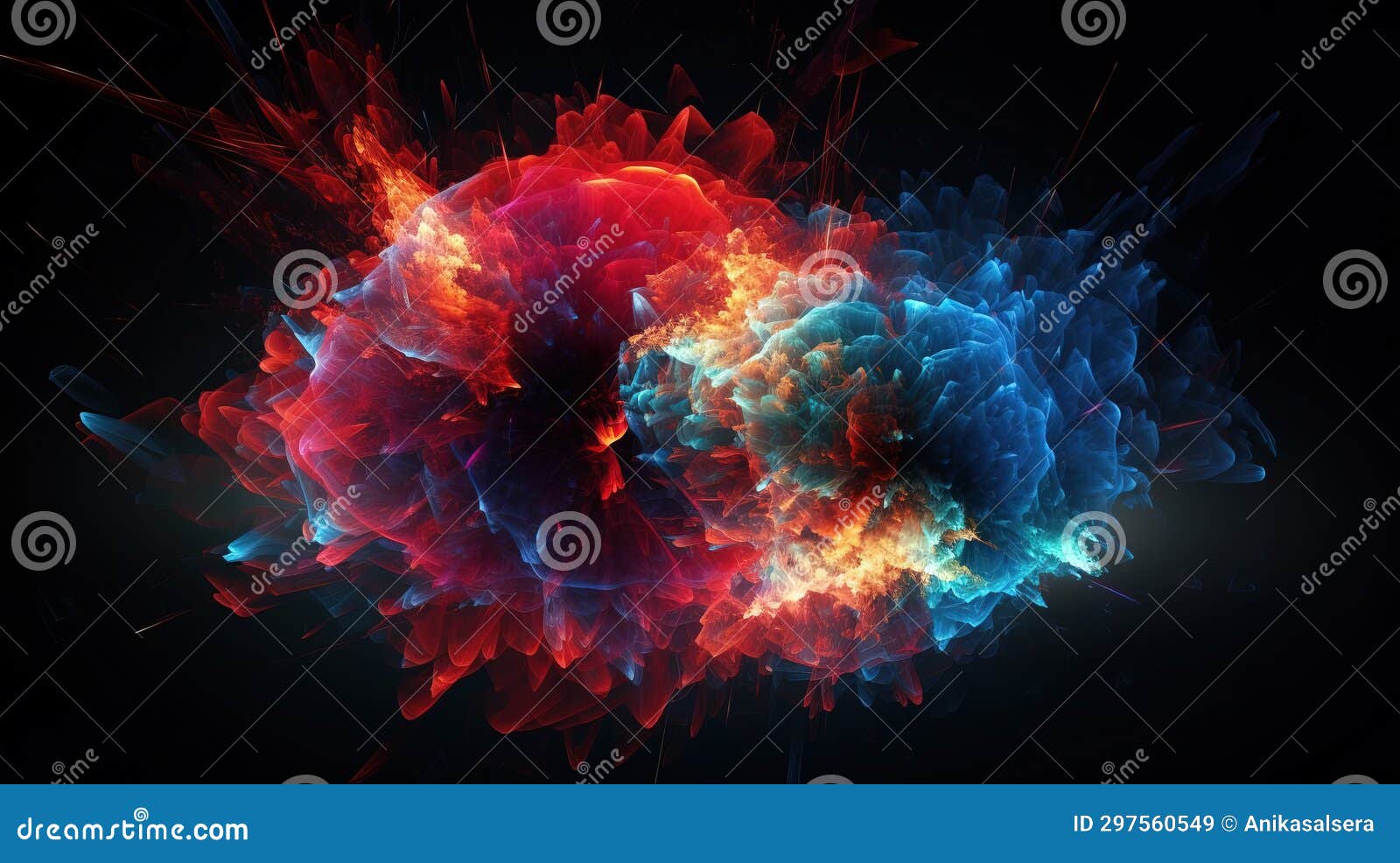 Red and Blue Particles Colliding and Merging. Generative AI Stock ...
