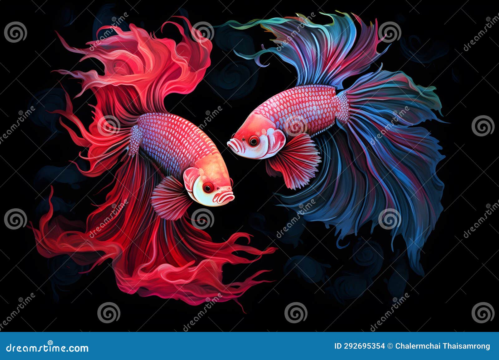 Red and Blue Patterned Betta Fish in Water, Black Background by ...
