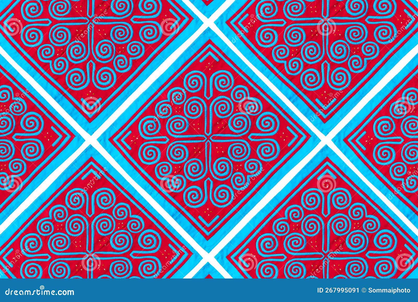Red and Blue Patterns on the Rectangular Fabric Stock Image - Image of ...