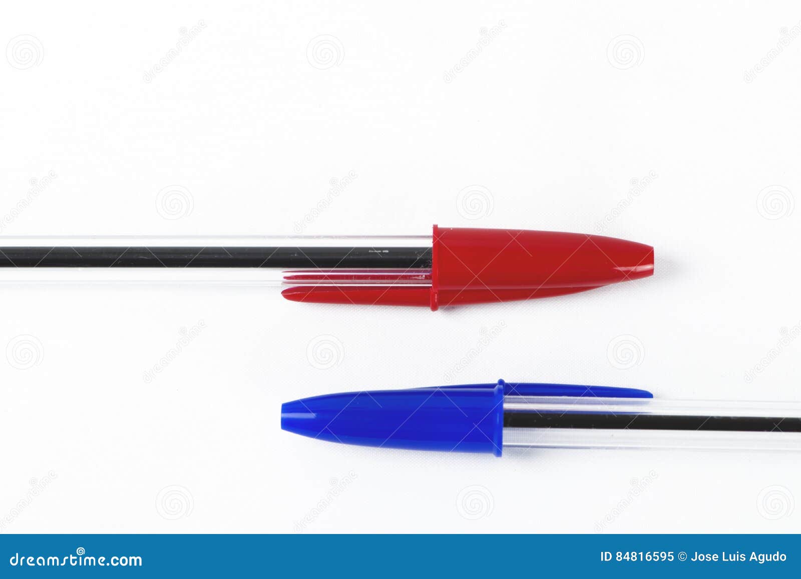 Red and Blue Pen on White Background. Stock Image - Image of product ...