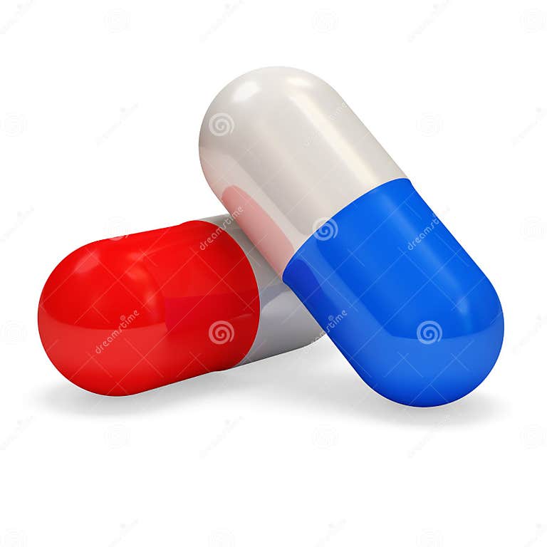 Red and Blue Pill on White Background Stock Illustration - Illustration ...