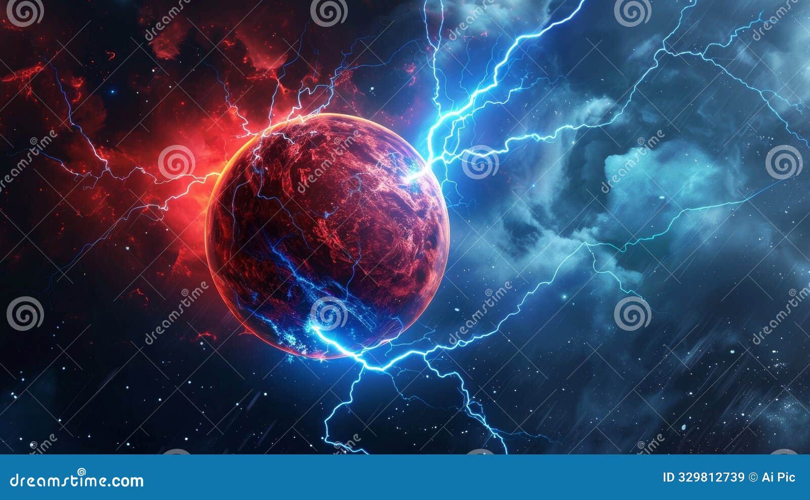 A Red and Blue Planet with a Bright Light in the Sky Stock Image ...