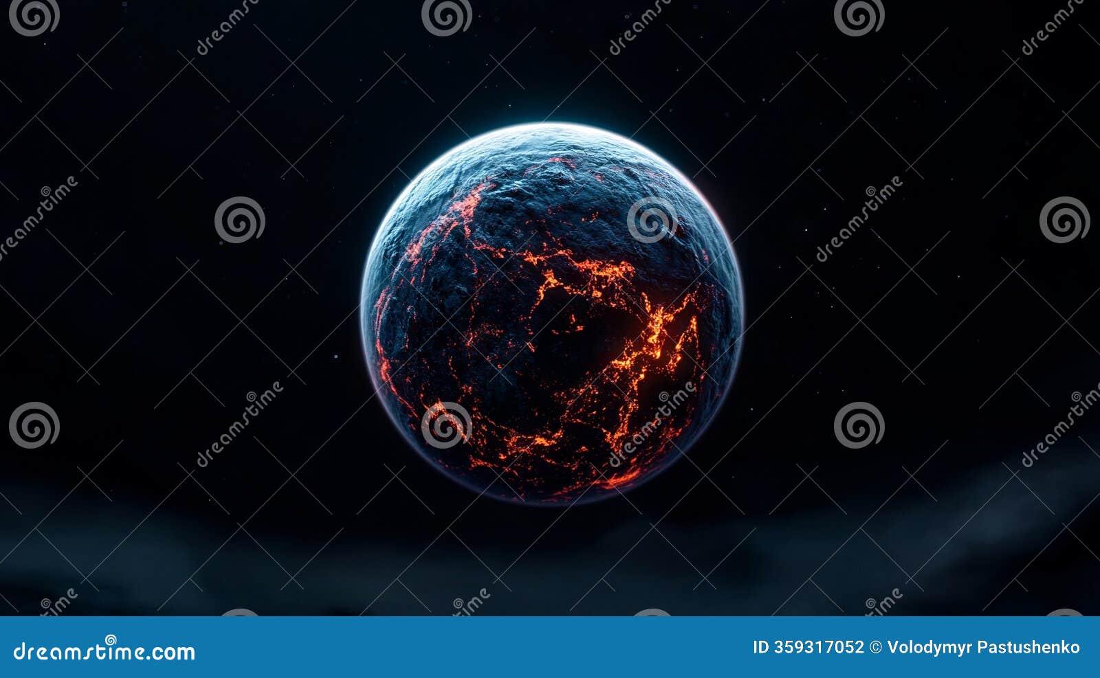 A Red and Blue Planet in the Dark Sky with Stars in the Background ...