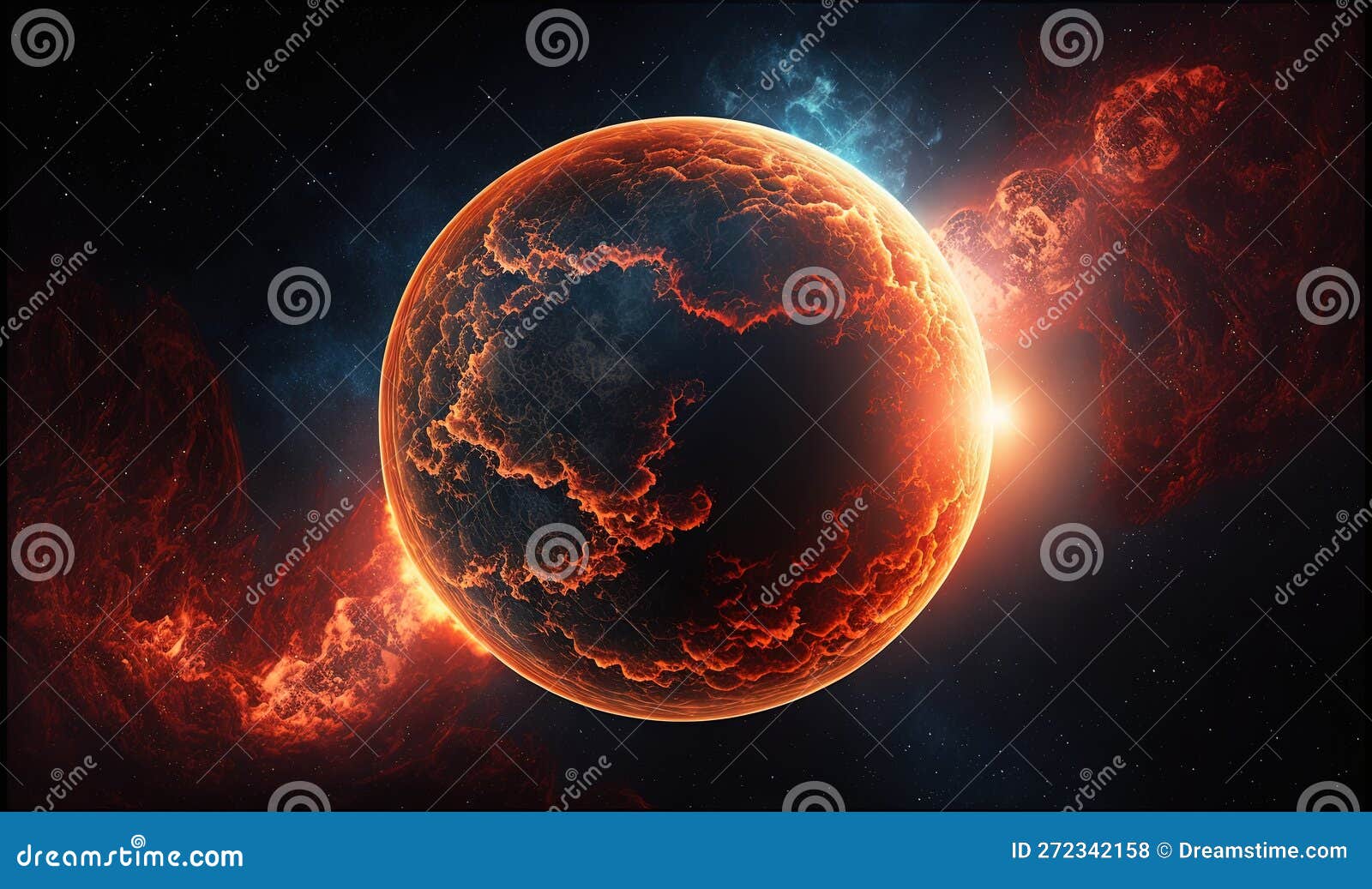A Red and Blue Planet with a Star in the Background Stock Illustration ...