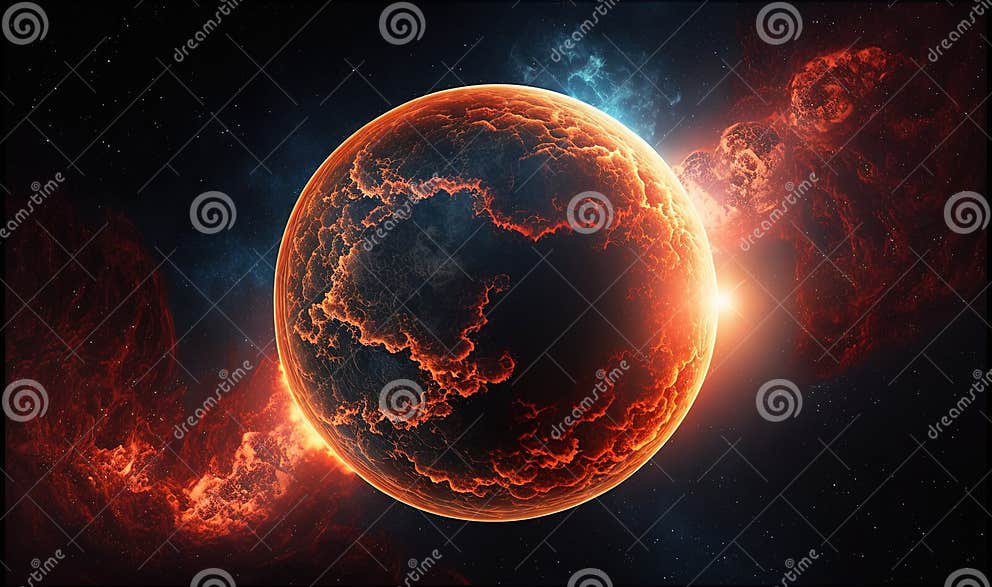A Red and Blue Planet with a Star in the Background Stock Illustration ...