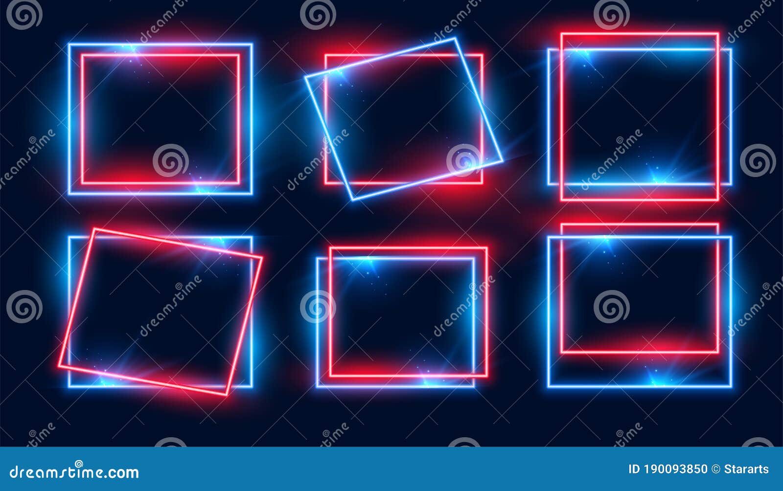 Red and Blue Rectangular Neon Frames Set of Six Stock Vector ...