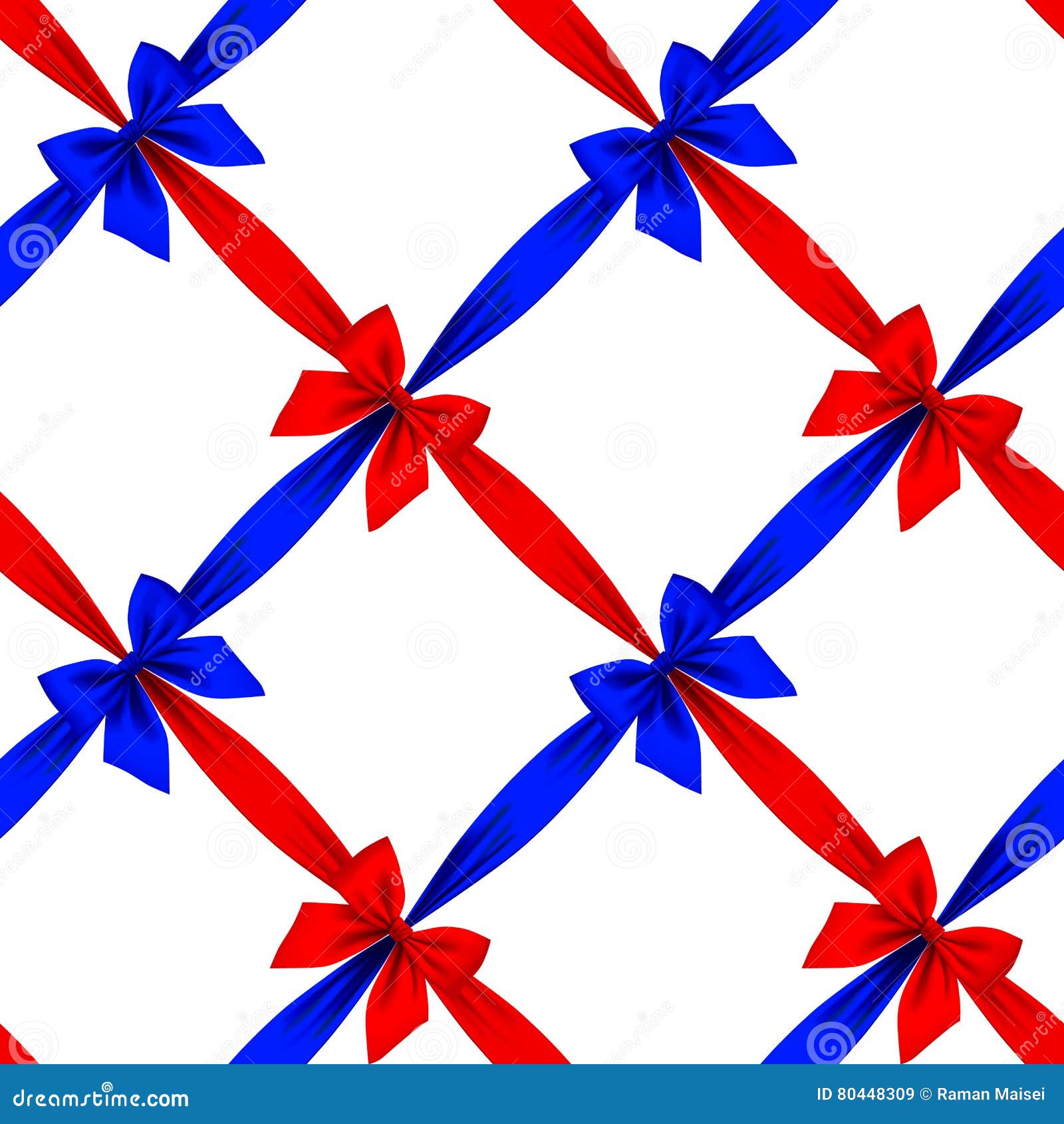 Red and Blue Ribbons and Bows Grid Seamless Pattern Background I Stock ...
