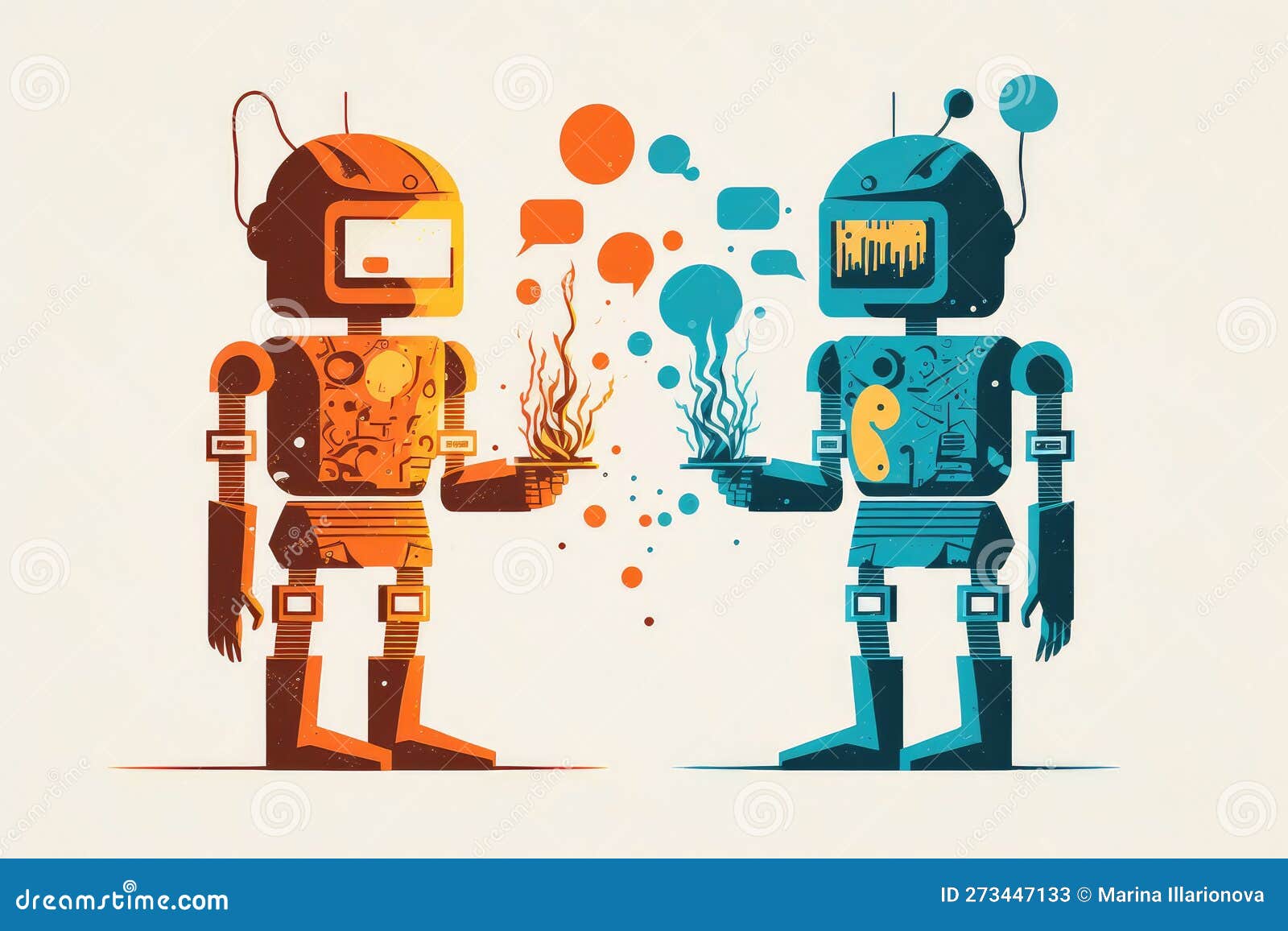 Red and Blue Robots Interact with Each Other. Friendship or Machine ...