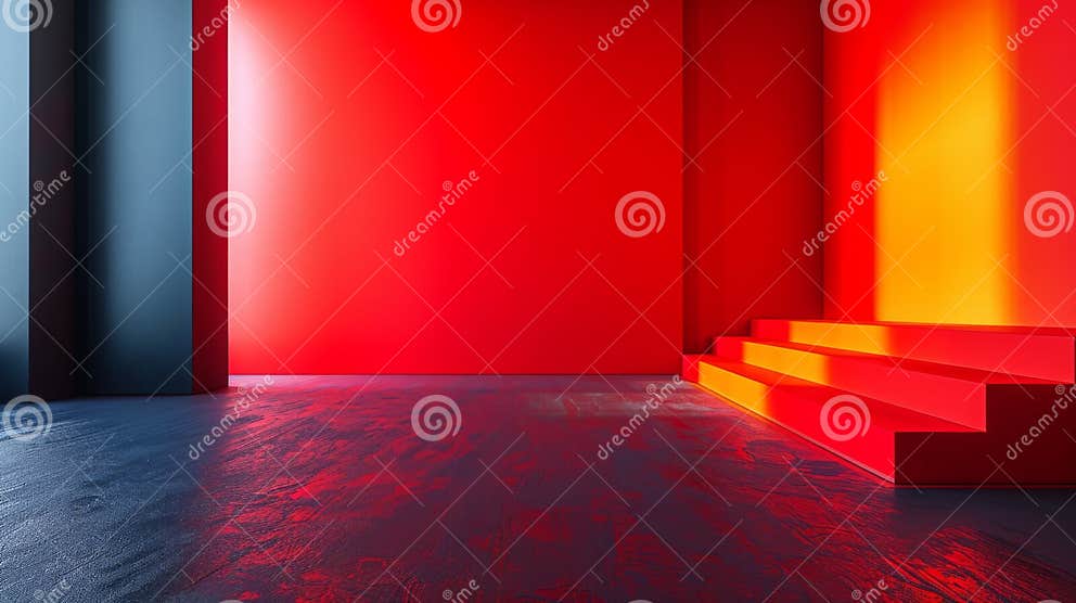 A Red and Blue Room with a Bright Light Source, AI Stock Illustration ...