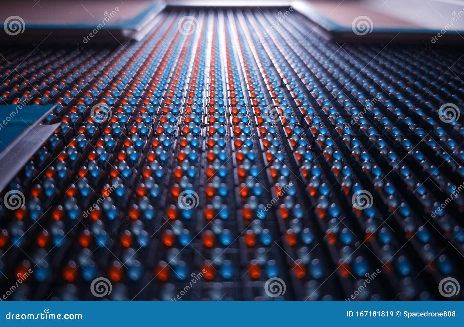 Red and Blue Rows of Led Lamps in Perspective Stock Image - Image of ...