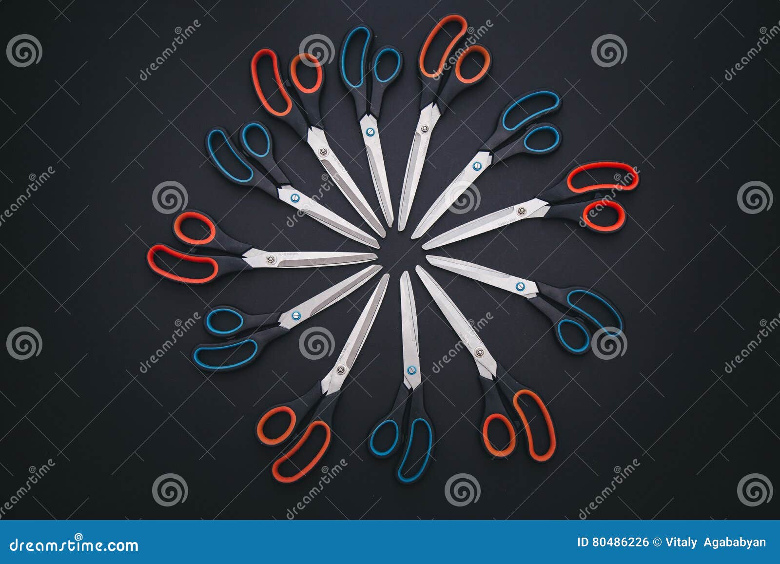 Red and Blue Scissors are on Table Stock Photo - Image of fashion ...